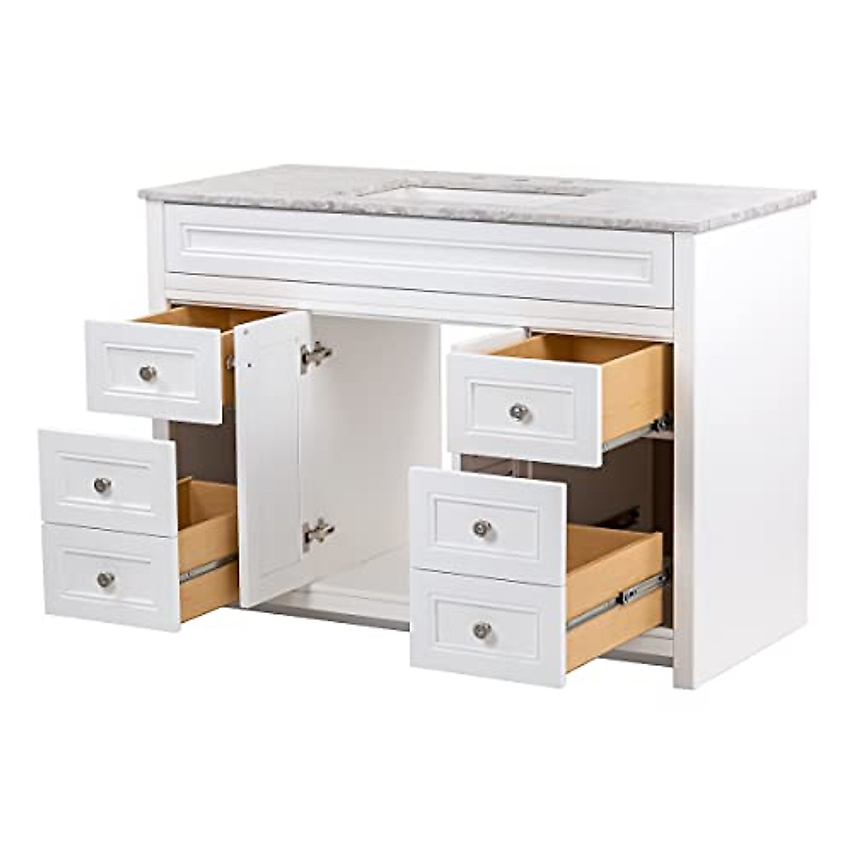 Spring Mill Cabinets Rillette Bathroom Vanity with 2-Door Cabinet, 4 Drawers, and Silver Ash Countertop with Integrated White Sink, 49" W x 22" D x 35.5" H, White