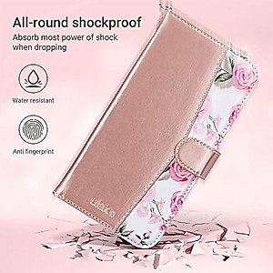 ULAK Compatible with iPhone 12 Pro Max Case with Card Holders, iPhone 12 Pro Max Case Wallet for Women, Durable PU Leather Flip Wristlet Stand Phone Cases for iPhone 12 Pro Max, Rose Gold