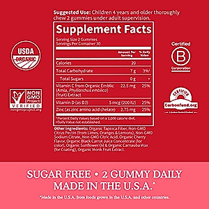 Garden of Life Kids Immune Support Gummies with Vitamin C, D as D3 & Zinc for 3-in-1 Daily Children’s Immunity – Organic, Non-GMO, Gluten-Free, Vegetarian, Sugar Free, Cherry Flavor, 30 Day Supply