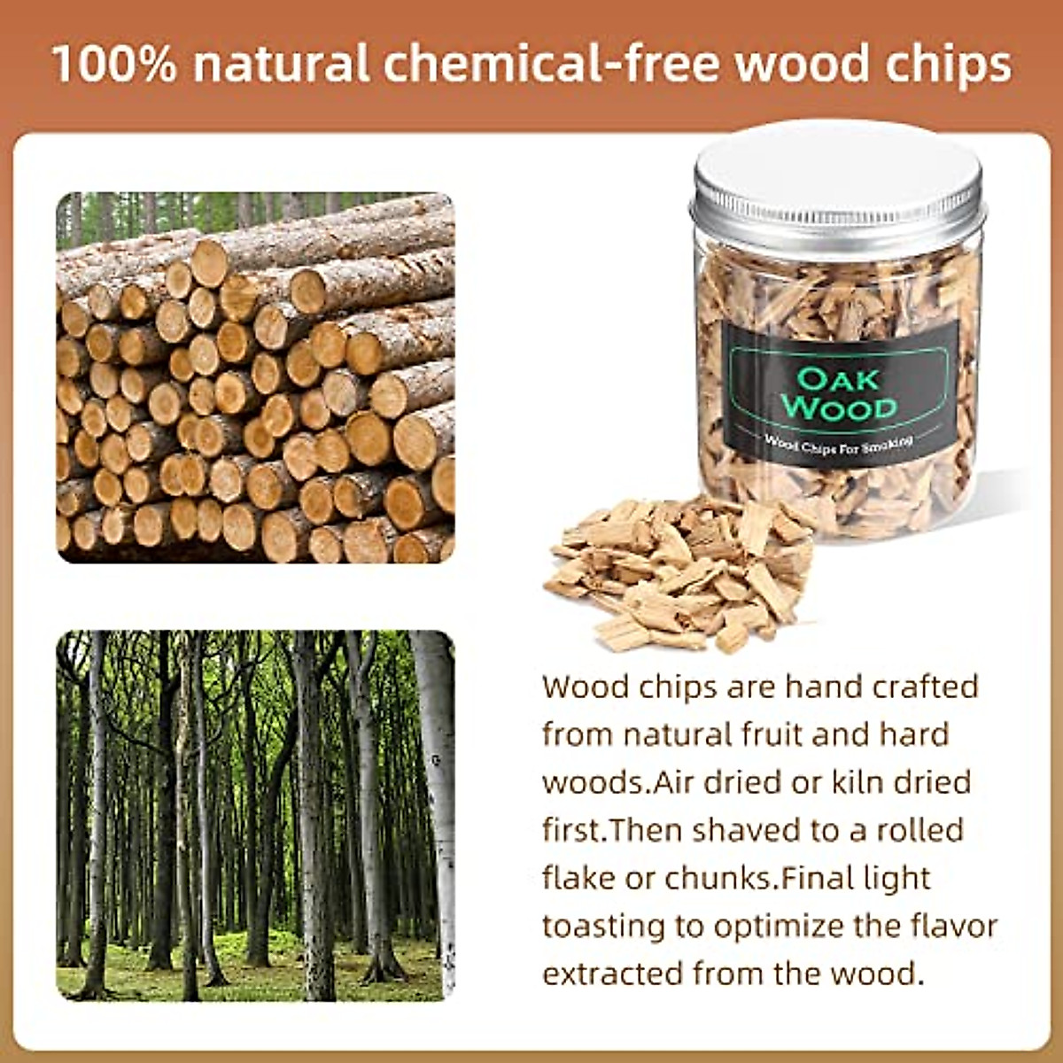 quirzx Wood Chips for Smoking Gun Cocktail Smoker Kit Wood Chips Variety Pack - Apple Cherry Peach Oak Pear Hickory, 8 Oz Each, Great for Smoking Drinks Meat Whisky & Old Fashioned