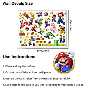 Mario Wall Sticker Children's Cartoon Bedroom Background Wall Decoration Self-Adhesive Wall Sticker PVC