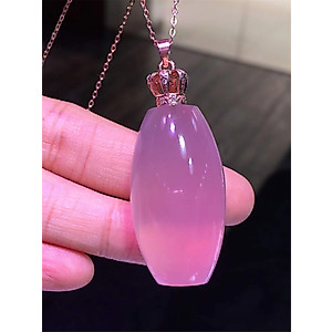 Muko Gemstone Genuine Natural Rose Quartz Pink Crystal Barrel Women Pendant 34x19mm AAAAA