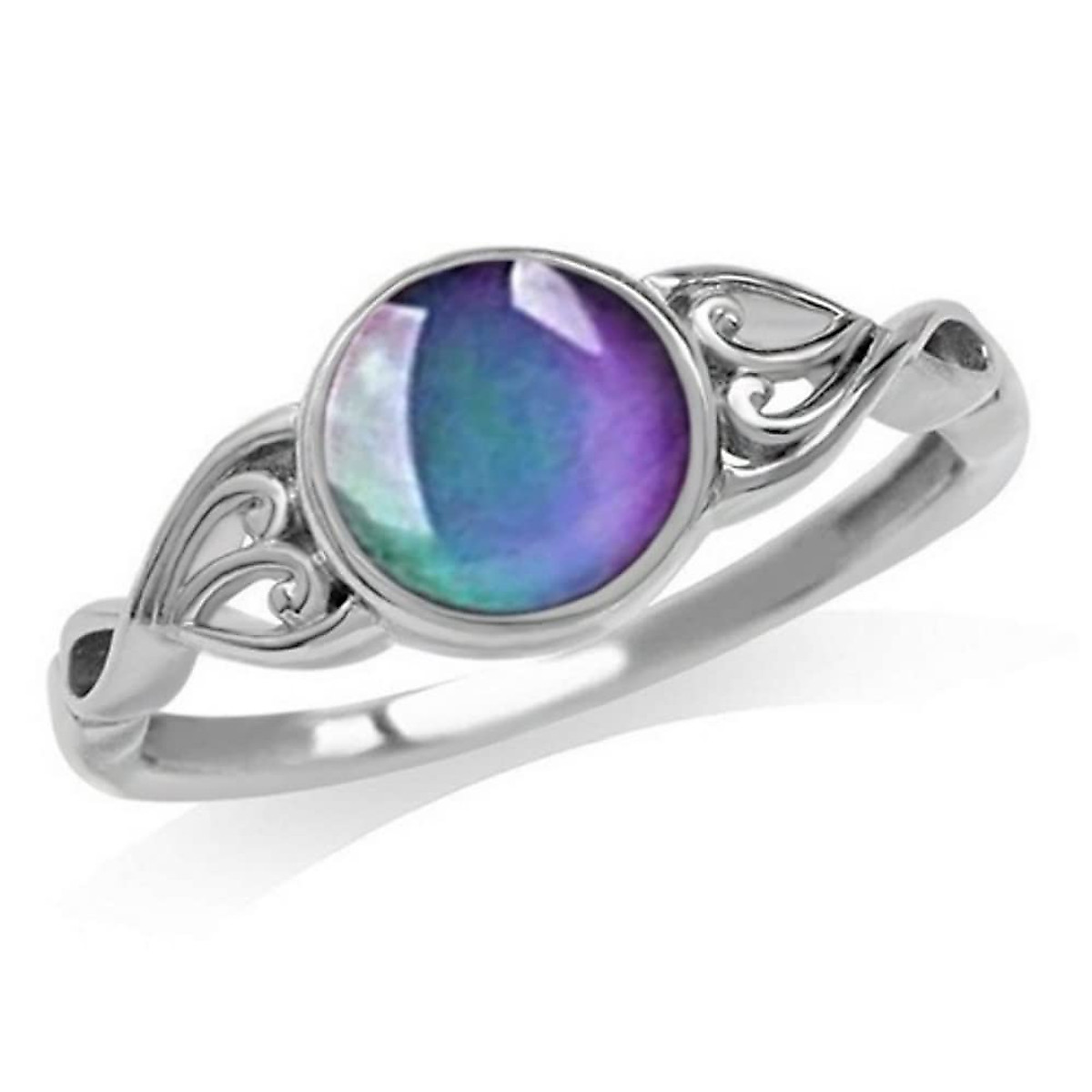 HUKQBUNX 925 sterling silver fashion color changing mood Ring Round Cut Cubic Zircon eternal CZ commitment Moonstone mood change wedding engagement ring size 6-10 (Size 8)