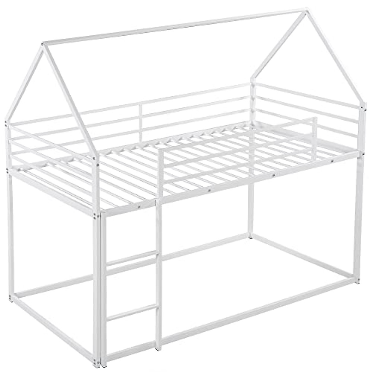 Harper & Bright Designs Twin Over Twin House Bunk Bed with Built-in Ladder, Metal Low Bunk Bed for Kids Girls Boys - White