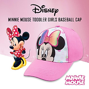 Disney Minnie Mouse Toddler Girls Pink Baseball Cap - Many Styles - Ages 2-4 Years - Adjustable Velcro Closure (Pink/White)