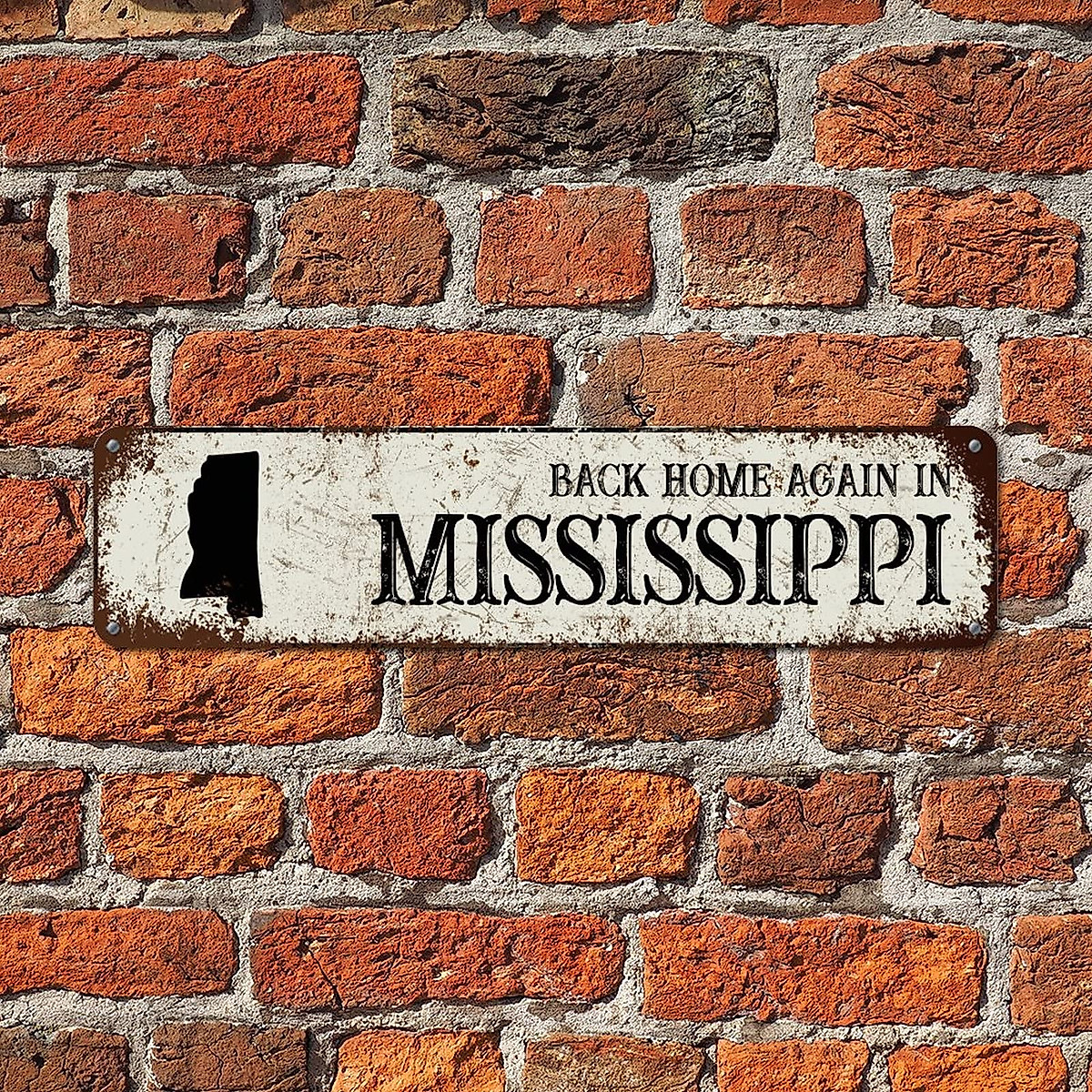 Bomehhjuli Back Home Again in Mississippi Tin Sign Mississippi State Metal Tin Sign Us State Aluminum Sign State Love Retro Chic Plaque Sign Decor for Country Home Kitchen Restaurant 24x6in