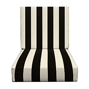 RSH DECOR: Deep Seating Foam Cushion Set | 24” x 24” Seat | All-Weather Spun Fabric | Water and Fade-Resistant | Outdoor Chair Cushion Set for Patio Furniture | Black & White Stripe