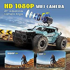 DEERC RC Cars DE36W Remote Control Car with 1080P HD FPV Camera, 1/16 Scale Off-Road Remote Control Truck, High Speed Monster Trucks for Kids Adults 2 Batteries for 60 Min Play, Gift for Boys