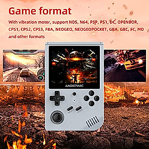RG351V Handheld Game Console , Plug & Play Video Games Supports Double TF Extend 256GB , Portable Game Console 3.5 Inch IPS Screen 2521 Games (Gray)