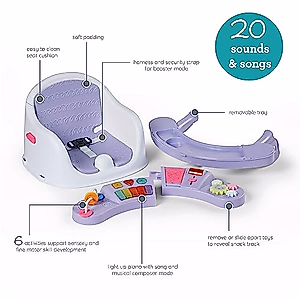 Infantino Music & Lights 3-in-1 Discovery Seat and Booster - Convertible Infant Activity and Feeding Seat with Electronic Piano for Sensory Exploration, for Babies and Toddlers, Lavender