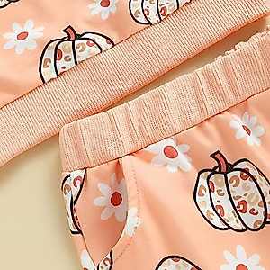 mdnhsb Toddler Baby Girl Clothes Flower Pumpkin Print Sweatshirts Elastic Waist Long Pants Sets Halloween Outfits (A-Orange, 12-18 Months)