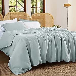 Bedsure Linen Duvet Cover King - Linen Cotton Blend Duvet Cover Set, Spa Blue Linen Duvet Cover, 3 Pieces, 1 Duvet Cover 104x90 Inches and 2 Pillowcases, Comforter Sold Separately
