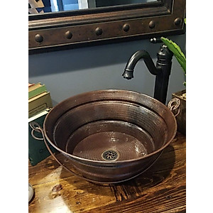 SimplyCopper 15" Rustic Round Copper BUCKET Vessel Bath Sink with a Daisy Drain
