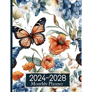 2024-2028 Monthly Planner 5 Years: January 2024 - December 2028 with Holidays | Butterflies Cover