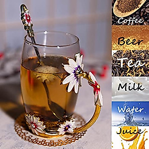 Glass Tea-Cup with Spoon, 12oz Leed-Free Enamel Coffee Mug is for Water Milk Juicer Beer; Tea-Health Cup Gift Women Her Men Birthday Teacher Girl-Friend in Lover Box Tiny Card, 3.5 x 2.5 x 4.8inches