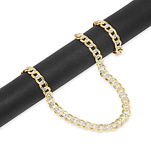 Nuragold 14k Yellow Gold 7mm Cuban Chain Curb Link Diamond Cut Pave Two Tone Bracelet, Mens Womens Jewelry 7" 7.5" 8" 8.5" 9"