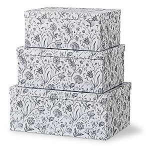Soul & Lane Decorative Cardboard Storage Boxes For Home Décor - Modern Meadow - Set Of 3: Floral Paperboard Nesting Boxes With Lids, Memory Boxes For Keepsakes And Photos, Gift Boxes For Presents