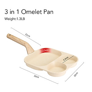 MDZF SWEET HOME Versatile 3 in 1 Non-Stick Omelet Pan with Elevated Heat Resistant Handle, Ideal for Eggs, Bacon,Sausages, Steak and Pancakes