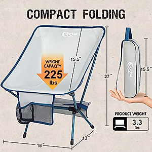 PORTAL Folding Camp Chairs Portable Backpacking Chair Comapct Beach Chair for Hiking Travel Outdoor Sports Picnic Garden Festival Lightweight, 225LBS