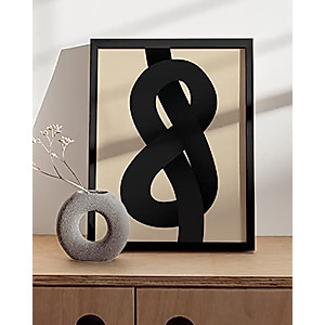 HAUS AND HUES Black and White Abstract Wall Art - Neutral Wall Art Modern Midcentury Modern Art | Black and White Artwork for Walls Modern Neutral Wall Decor Minimal Wall Art, Framed Beige – 12x16
