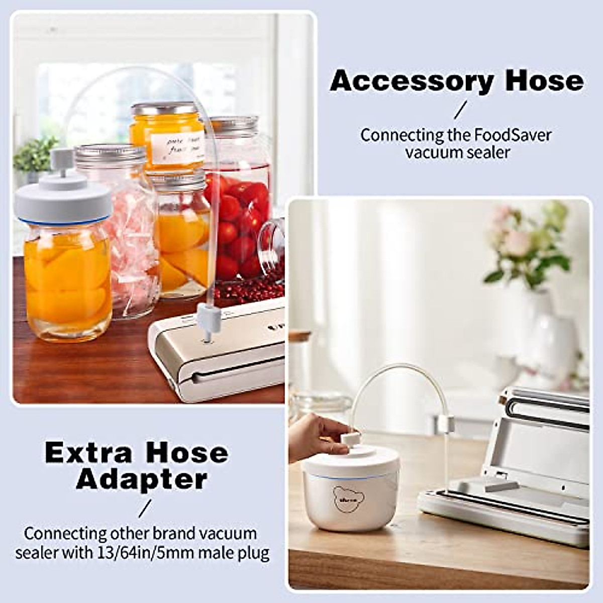 Jar Sealer and Accessory Hose Kit Compatible with FoodSaver Vacuum Sealer, Mason Jar Sealer Vacuum Kit for Regular & Wide-Mouth Mason Jar, Jars Sealing Hood with Hose and Jar Lids (White)