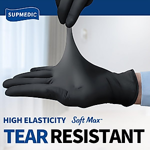 Supmedic Disposable Nitrile Gloves, Chemical Resistant, Powder-Free, Latex-Free, Food Safe, Medical Exam Gloves, Black, Large, 100 Pcs