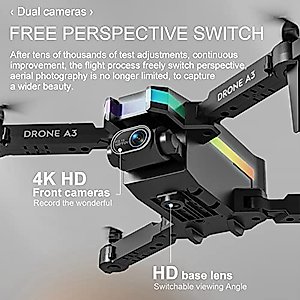 Drone with Camera, 4k Dual Camera Remote Control Drone with 3 Speeds, Wifi FPV, Headless Mode, Trajectory Flight, Altitude Hold Mode, 90-180° Adjustable View Angle, 2.4GHz Anti-Interference