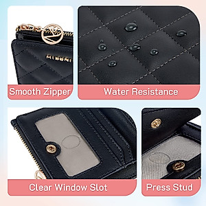 Missnine Small Wallet for Women RFID Card Holder Compact Ladies Wallet Pink Quilted Bifold Purse with ID Window and Coin Pocket