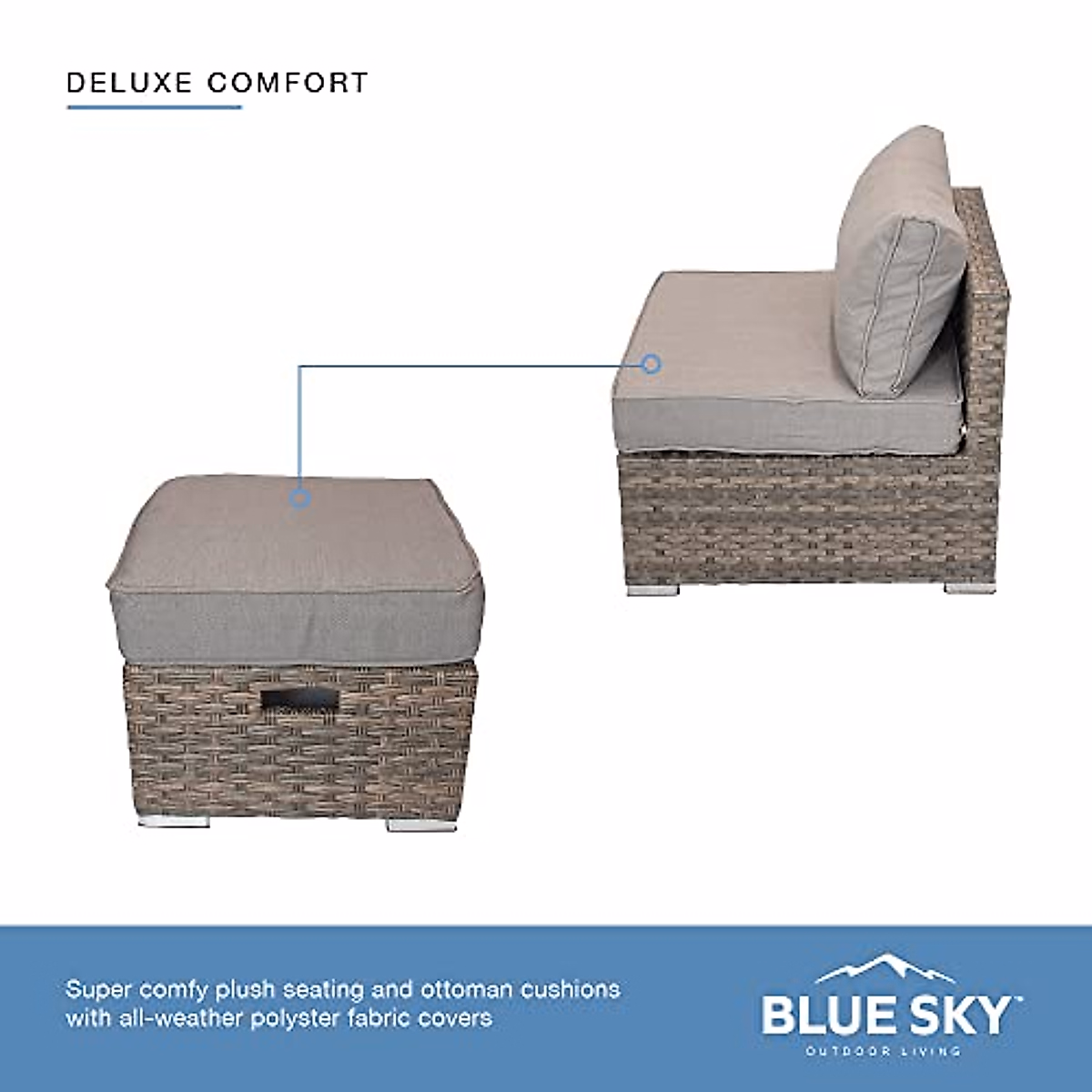 Blue Sky Outdoor Living Blue Sky Sheffield 6-Piece Aluminum Conversation Set, All-Weather Resin Wicker Outdoor Furniture, Brown/Grey for Patio, Lawn, Garden, or Poolside