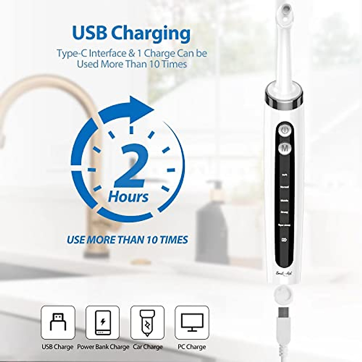 Tooth Polisher, Smile-Aid Multifunctional Replacement Head Teeth Whitening Kit, Better Whitening Effect Than Electric Toothbrush, USB Charging, Waterproof