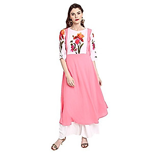 Janasya Indian Women's Tunic Tops Crepe Kurti for Women(XXX-Large) Pink