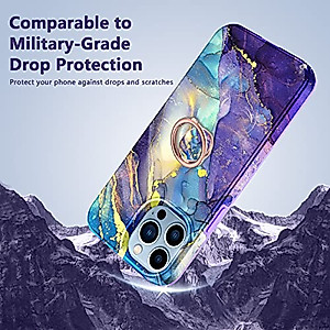Rancase Compatible with iPhone 13 Pro Max Case with Ring Stand [360°Rotatable Ring Holder] Durable Marble Shockproof Kickstand TPU Slim Bumper Girls Case for iPhone 13 Pro Max 6.7 inch,Purple