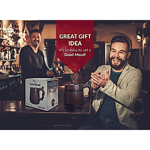 MyFancyCraft Gifts for Men Wood Beer Mug with Box Stainless Steel Cup Men Souvenir Handmade Retro Brown