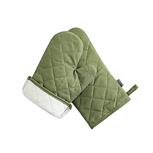 Oven Mitts and Pot Holders 4 pcs Set,High Heat Resistant 500 Degree Extra Thicken Long Kitchen Cotton Oven Glove for Cooking (12 Inch,Green)