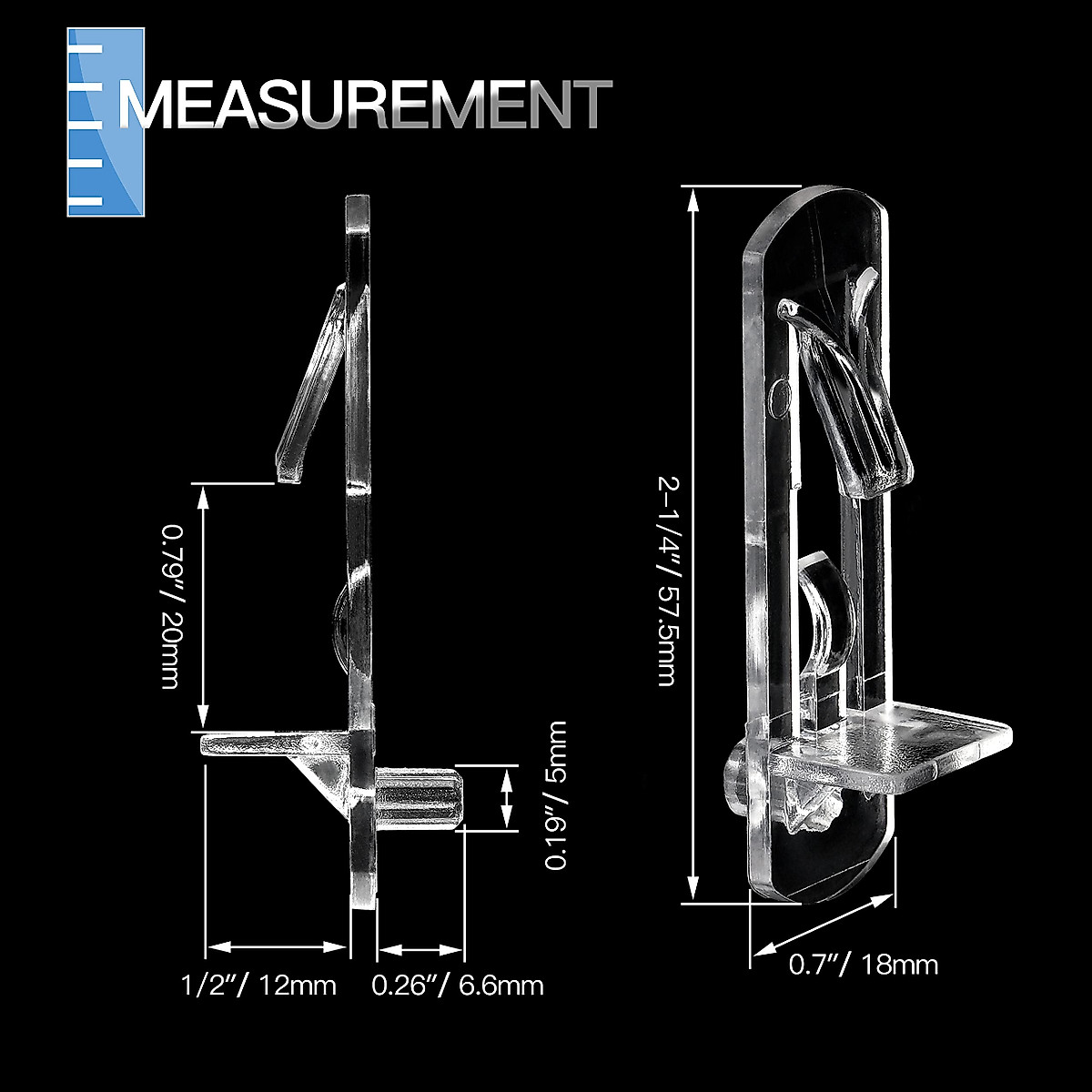 Jamiikury 10pcs Locking Shelf Support Pegs, 5mm Shelf Pins Clear Shelf Clips Plastic Shelf Pegs for Shelves, 5mm Peg x 3/4" Thick Shelf