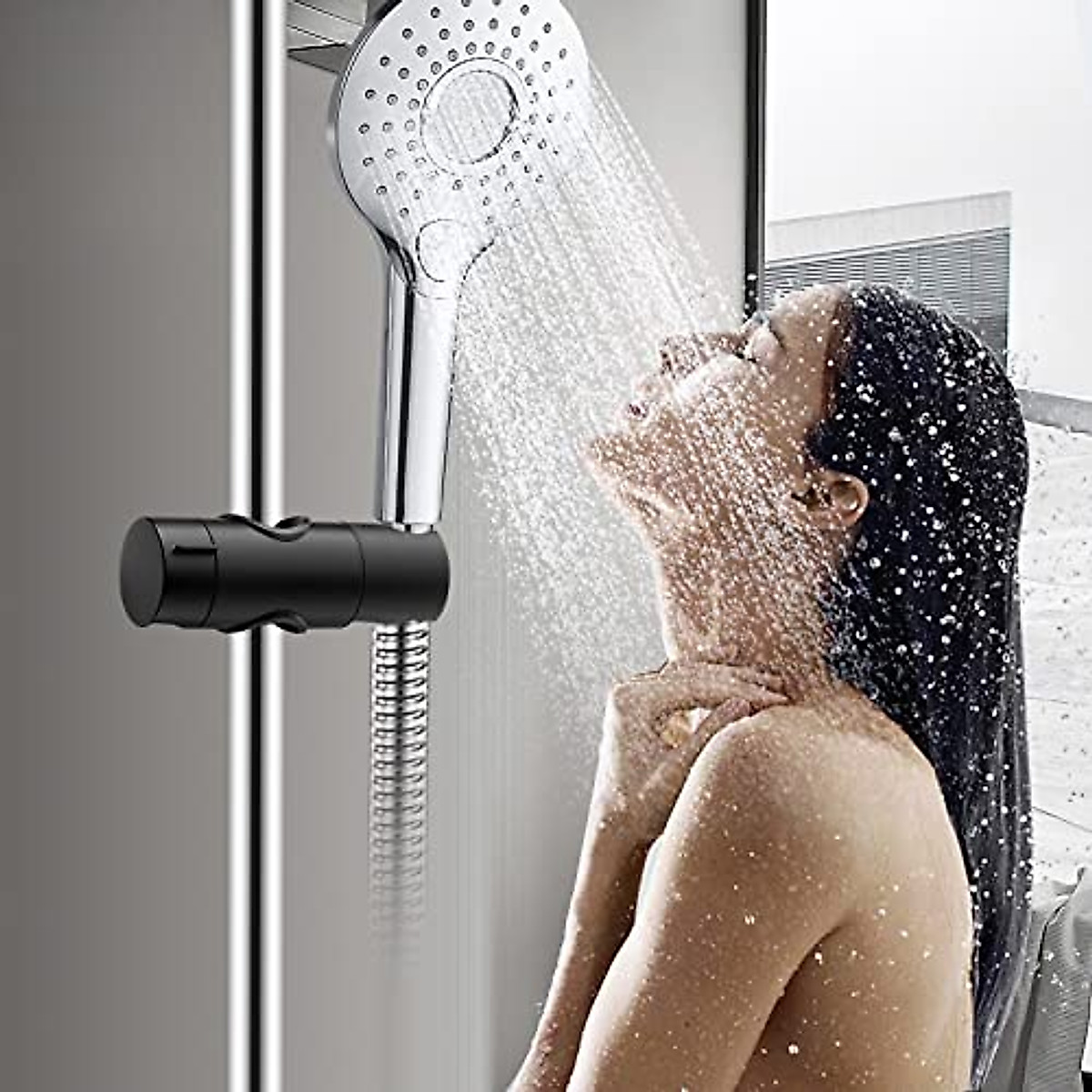Adjustable Shower Head Holder for Slide Bar,Universal 18-25MM O.D. Rail Head Bracket Holder for Slide Bar Slider Clamp Bathroom Replacement 360 Degree Rotation Sprayer Holder (Black)