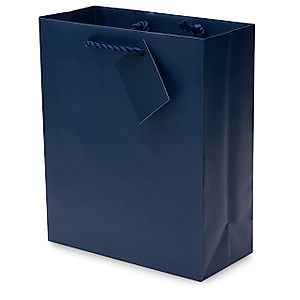 Blue Gift Bags - 12 Pack Medium Navy Paper Gift Bags with Rope Handles, Designer Solid Color Paper Gift Wrap Bags for Birthdays, Parties, Events, Bulk Favor Bags, Weddings or Any Occasion - 7.5x9x3.5