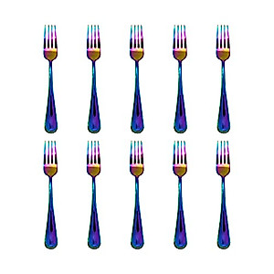 BdiliUSA Dinner Fork, 10 pieces Stainless Steel Cutlery Fork, 8 Inch Stainless Steel Salad Fork, Fork Silverware Set, Mirror Finish, Suitable Family Kitchen Restaurants & Hotels, Silver (Colorful)