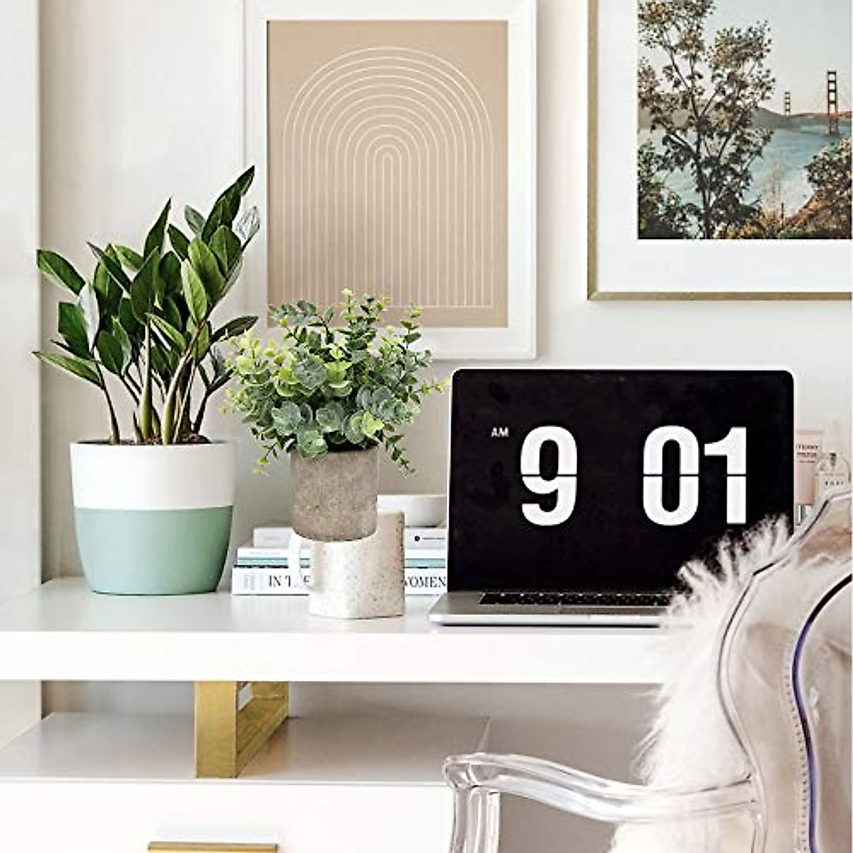 Flojery Mini Potted Plants Artificial Eucalyptus Boxwood Rosemary Faux Herbs Small House Plants 8.3"-9" Tall for Indoor Greenery Tabletop Décor Centerpiece (Sprayed Eucalyptus)