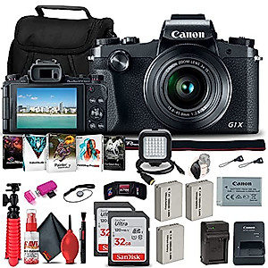 Canon PowerShot G1 X Digital Camera (5249B001) + 2 x 32GB Card + 3 x NB10L Battery + NB10L Charger + Card Reader + LED Light + Corel Photo Software + Case + Flex Tripod + HDMI Cable + More (Renewed)