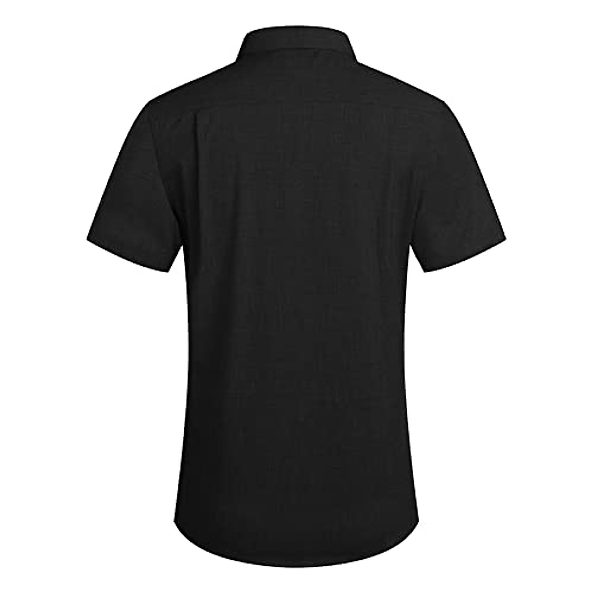 Men's Casual Linen Button Down Shirt Solid Short Sleeve Summer Beach Shirts Classic Fit Lightweight Blouses Tops (Black,Small)