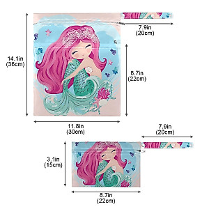 Qilmy 2pcs Mermaid Cloth Diaper Wet Dry Bag Waterproof Reusable Wet Dry Organizer with Zipper for Travel, Beach, Pool, Diapers, Gym Clothes, Wet Swimsuits