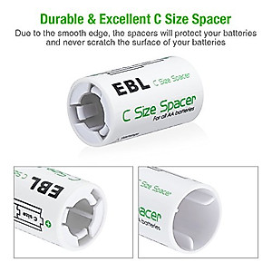 EBL C Size Battery Adapters, AA to C Size Battery Spacer Converter Case Use with Rechargeable AA Battery Cells - 4 Pack