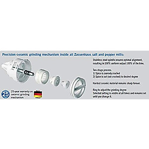 Zassenhaus Augsburg Pepper Grinder Mill, 7-Inch, Gloss White with Stainless Steel