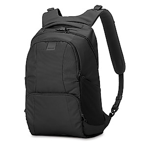 Pacsafe Metrosafe LS450 25 Liter Anti Theft Laptop Backpack - with Padded 15" Laptop Sleeve, Adjustable Shoulder Straps, Patented Security Technology (Black)