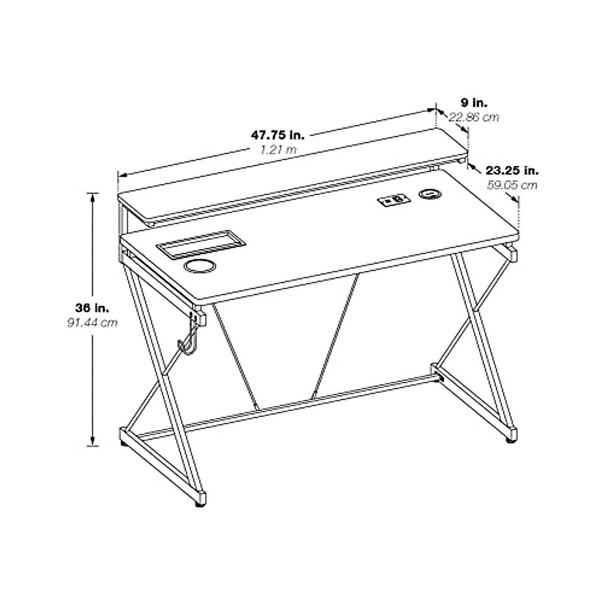 OSP Home Furnishings Emulator Battlestation Gaming Desk with RGB LED Lights, Black