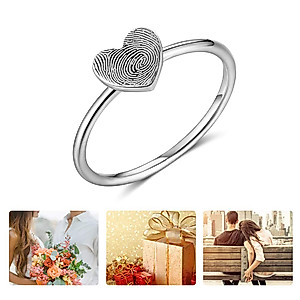 Molywoo Personalized Fingerprint Rings for Women Tiny Dainty Fingerprint Heart Ring Customized Jewelry for Mother Gift (7)