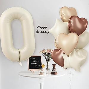 40 Inch Cream 1 Balloon Decor, Beige Tan Brown Heart Balloons, Foil Neutral Nude Sand White Helium Star Number 1 Balloons for Girls 1st Birthday Anniversary Baby Shower Party Boho Decoration Supplies