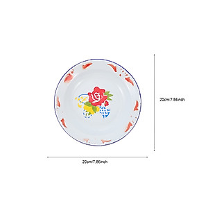 Angoily Enamel Dinner Set Salad Bowl Enamel Plates Enamelware Dinner Plates Serving Platter Trays Retro White Round Shallow Bowl Plate for Pasta Salad and Reusable 20cm Pasta Bowls Enamelware Dishes