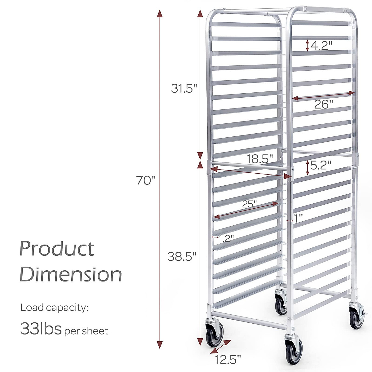 ReunionG 20 Tier Bun Pan Rack, Bakery Rack with 2 Lockable Wheels, 20 Sheet Aluminum Storage Cooling Trolley with Open Shelf, Dough Pizza Baking Mobile Rack for Home Commercial